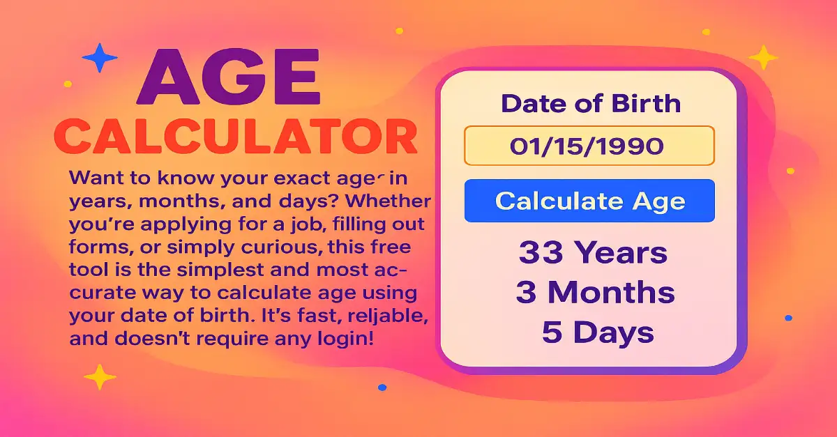 Age Calculator Online Free – Calculate Accurate Age By Date Of Birth ...